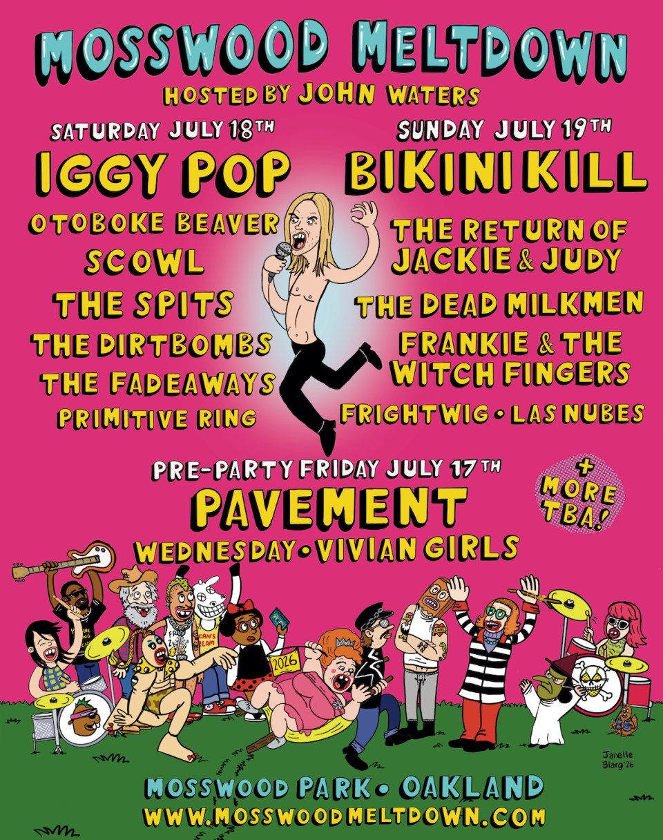 Mosswood Meltdown 2026 Has Iggy Pop, Bikini Kill, Sleater-Kinney, & More